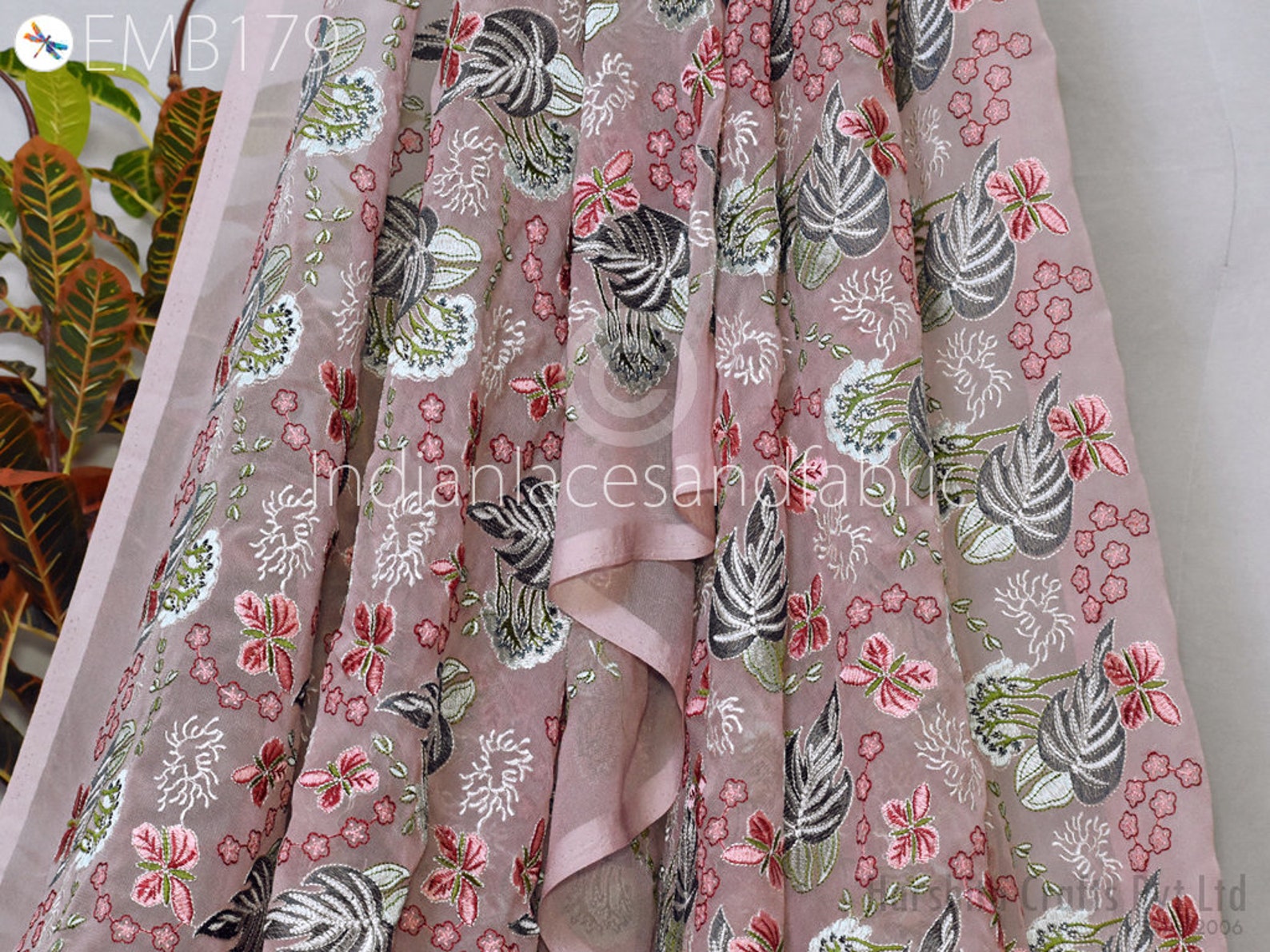 Dusty Pink Indian Embroidered Fabric by Yard Georgette - Etsy