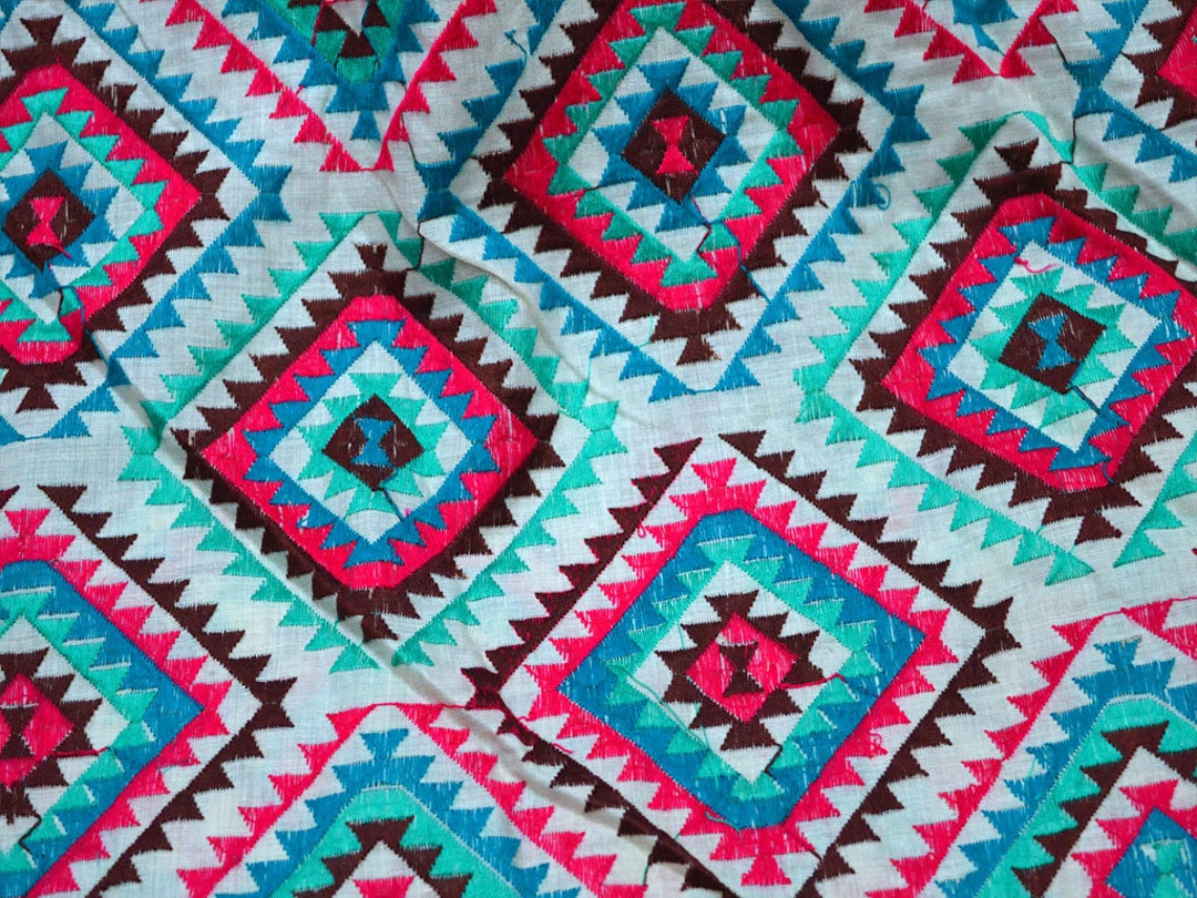 Embroidered Fabric Sewing Beige Embroidered Cotton Fabric by - Etsy