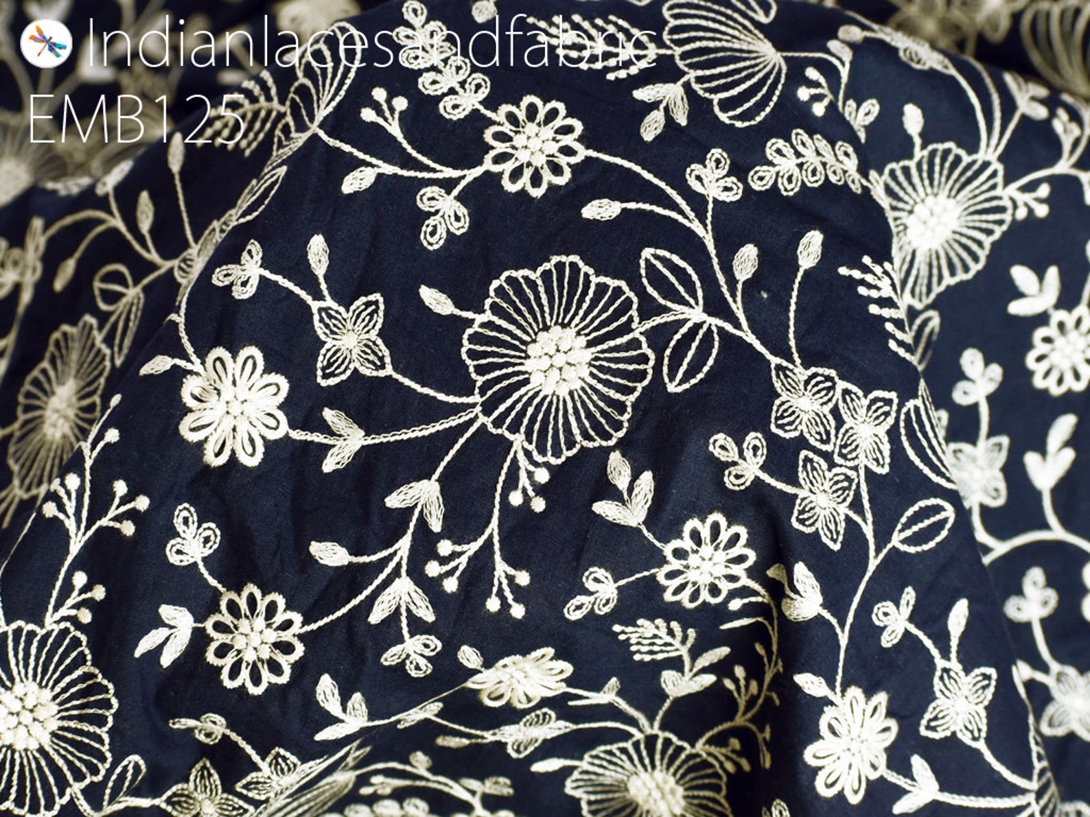 Embroidered Fabric Indian Embroidery Cotton Fabric by the Yard | Etsy