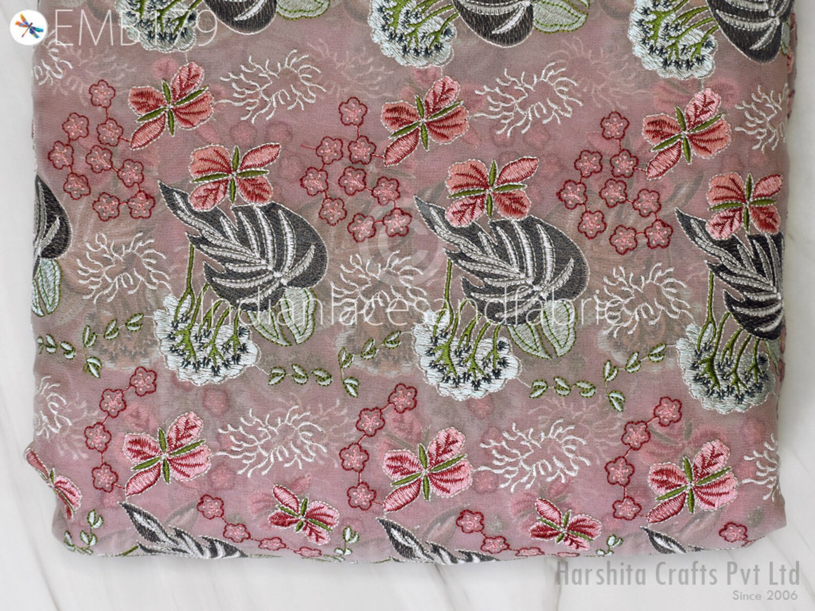 Dusty Pink Indian Embroidered Fabric by Yard Georgette - Etsy