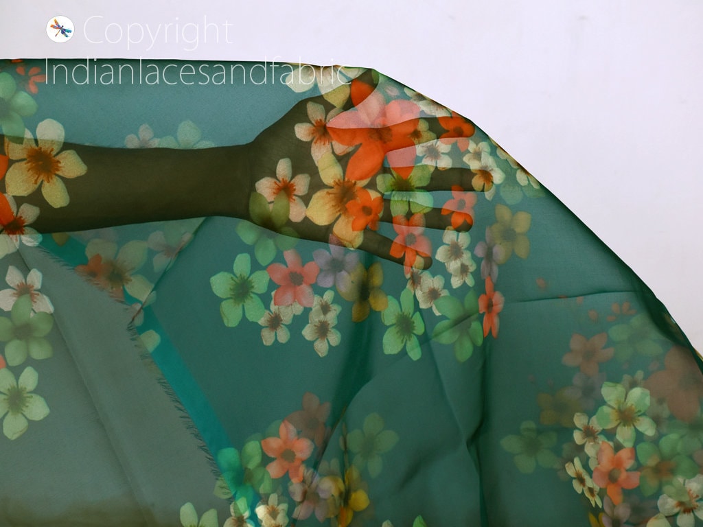 Indian Floral Print Organza Saree Fabric by the Yard DIY Crafting ...