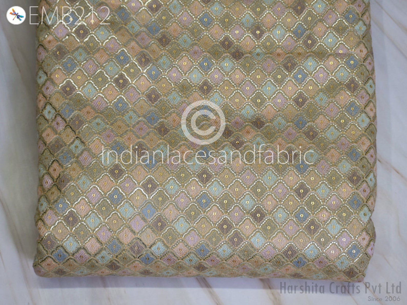Pista Green Embroidered Georgette Fabric by the Yard Indian - Etsy