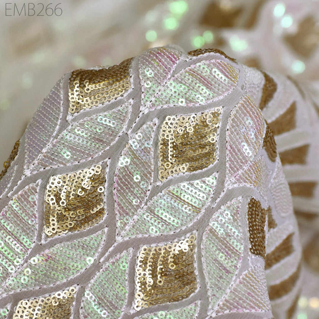 Sequin Embroidery Fabric by the Yard Indian White Georgette Saree ...