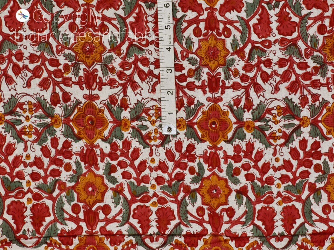 Red Floral Indian Hand Block Printed Cotton Fabric by the Yard - Etsy