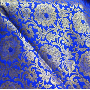 Banarasi Royal Blue Gold Brocade For Bridal Lehenga Wedding | Etsy