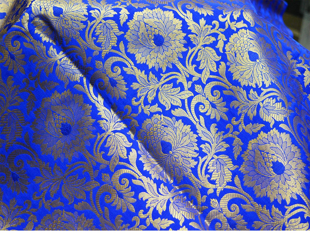 Banarasi Royal Blue Gold Brocade For Bridal Lehenga Wedding | Etsy