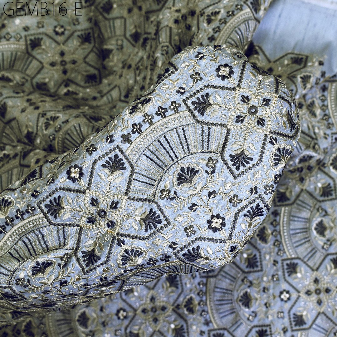 Grey Embroidered Fabric by the Yard Sewing DIY Crafting Indian ...