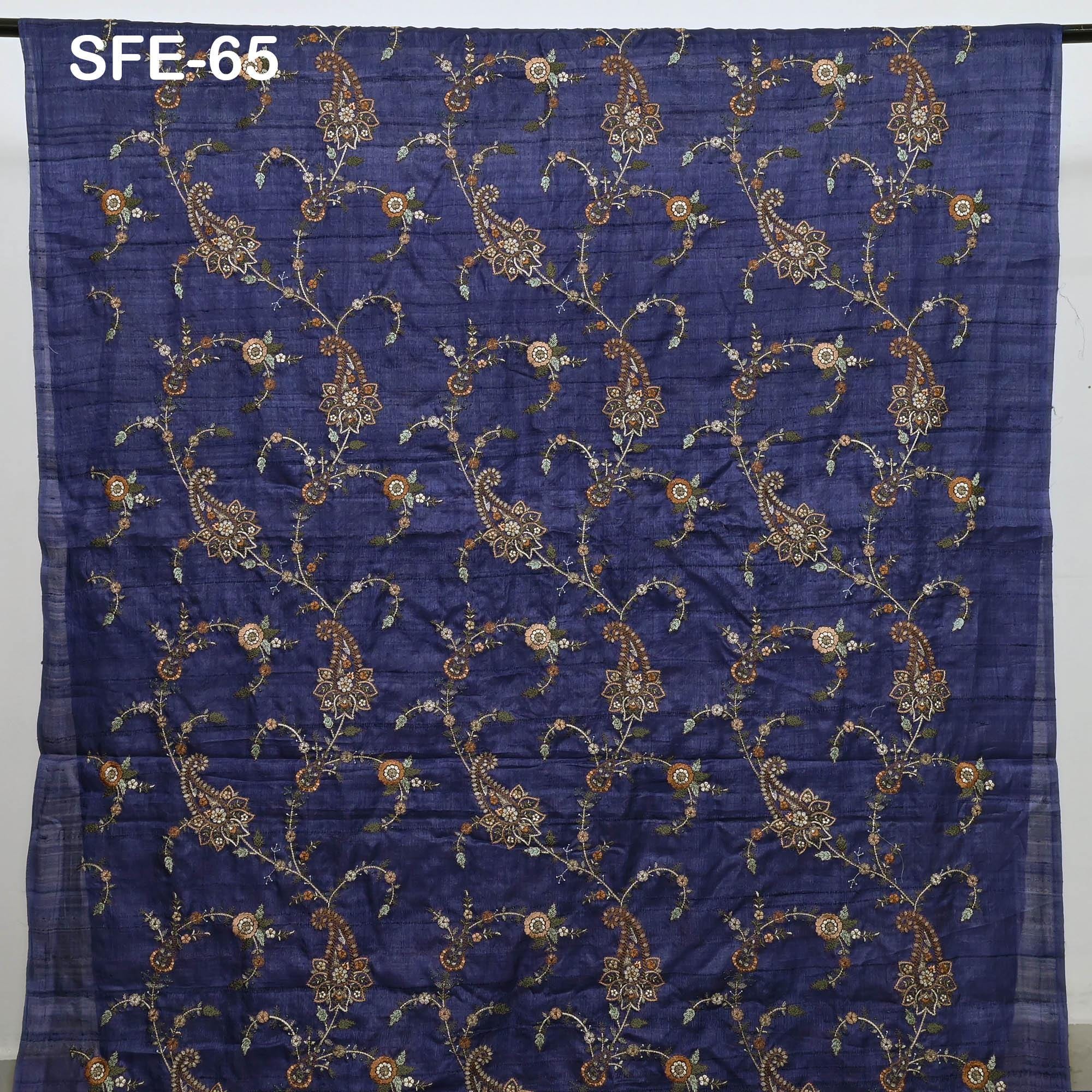 Pure Tussar Silk Embroidered Fabric by Yard Indian Black Embroidery Raw ...