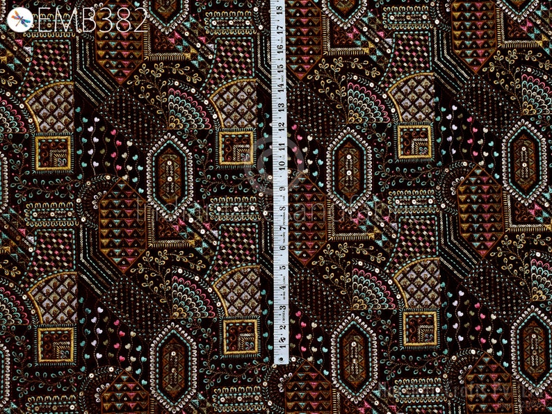 Buy Maroon Indian Embroidered Velvet Fabric by the Yard Sewing DIY ...