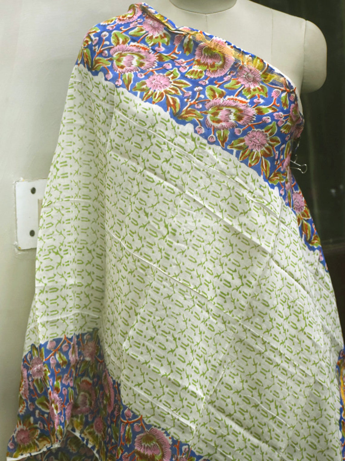 Indian Ivory Hand Block Print Chanderi Cotton Scarf Dupatta | Etsy