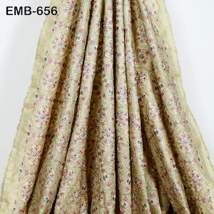 Indian Dark Beige Embroidered Fabric by the Yard Sewing Crafting ...