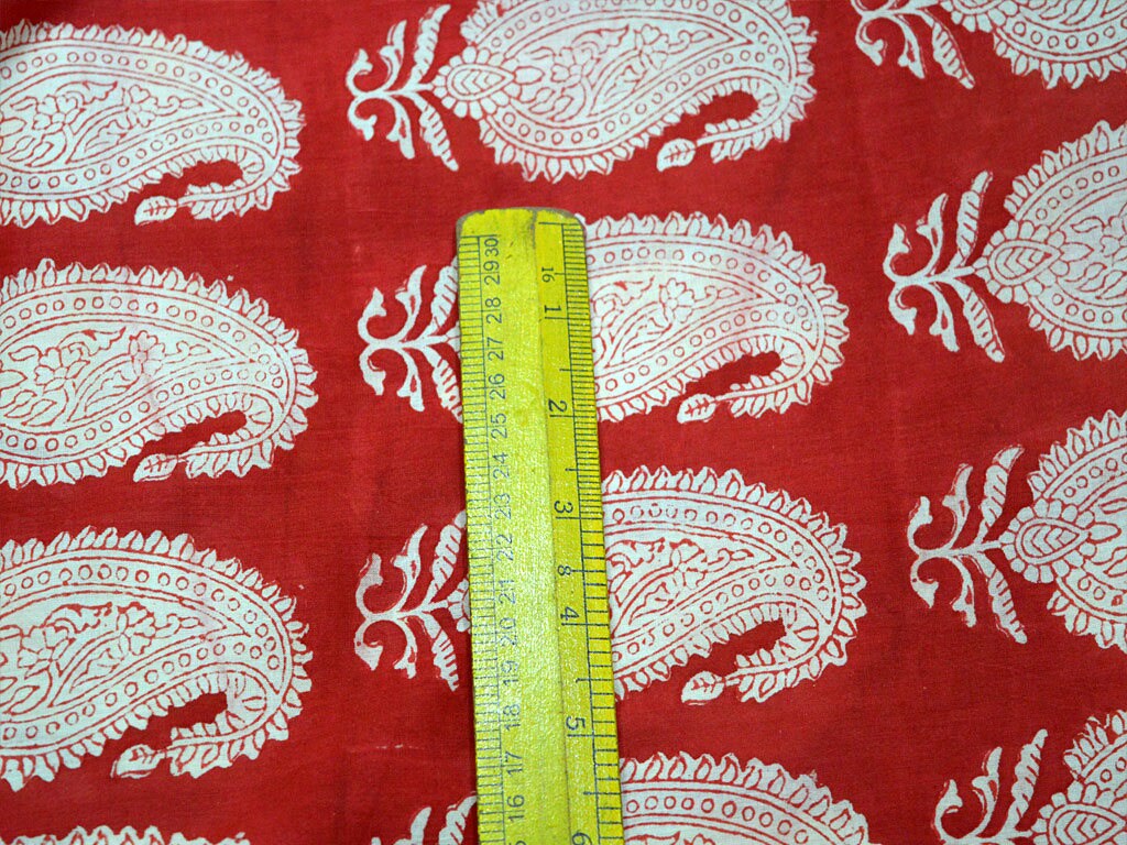 Red Quilting Fabric in Paisley Indian Hand Block Printed - Etsy
