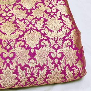 Dark Magenta Indian Brocade Fabric by the Yard Banarasi Lehenga Wedding ...