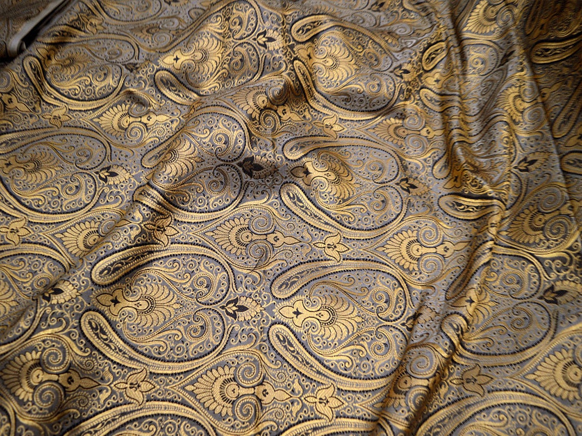 Buy Grey Brocade Fabric by the Yard Benarse Brocade Indian Wedding ...