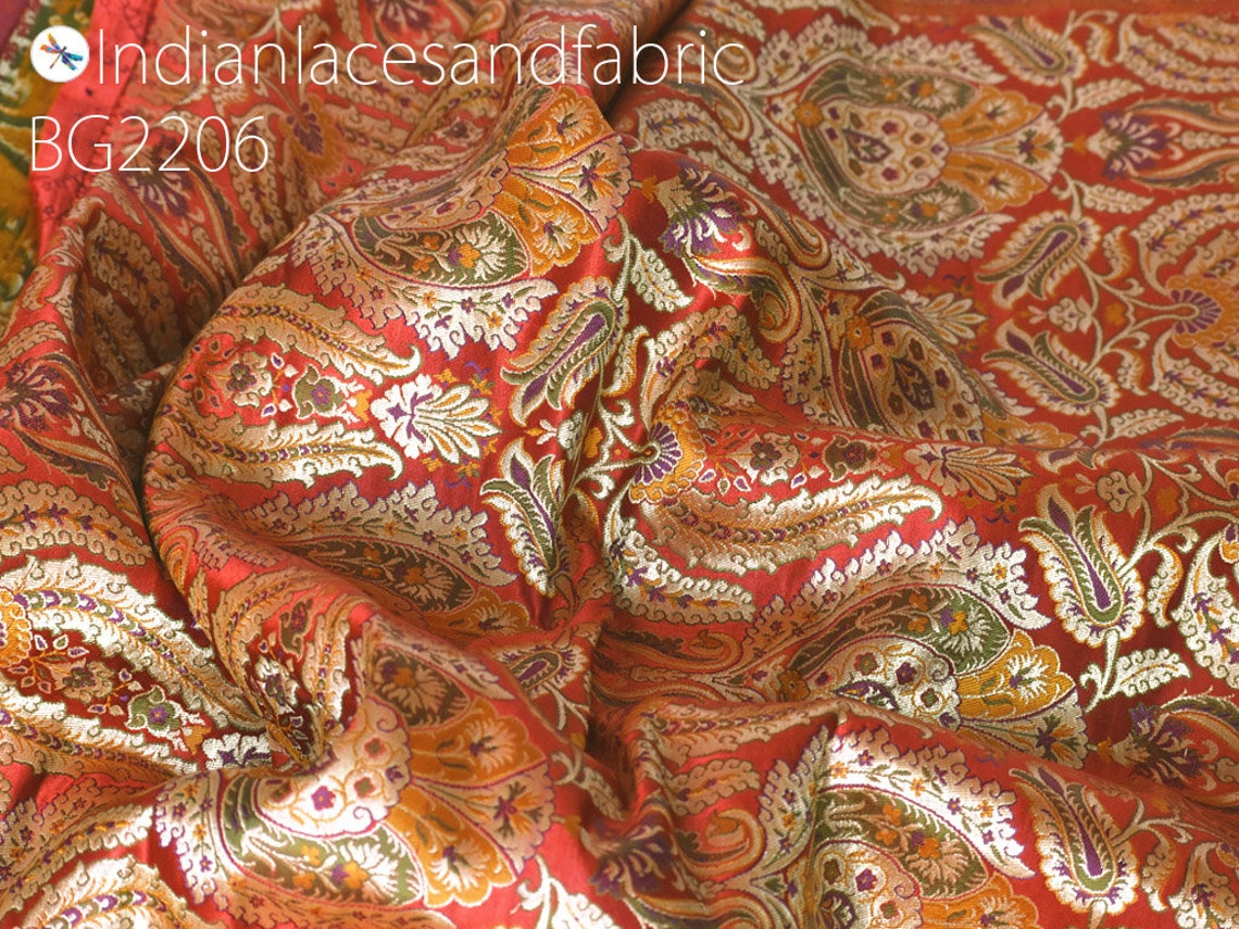 Red Silk Brocade Fabric by the Yard Banarasi Wedding Dresses | Etsy