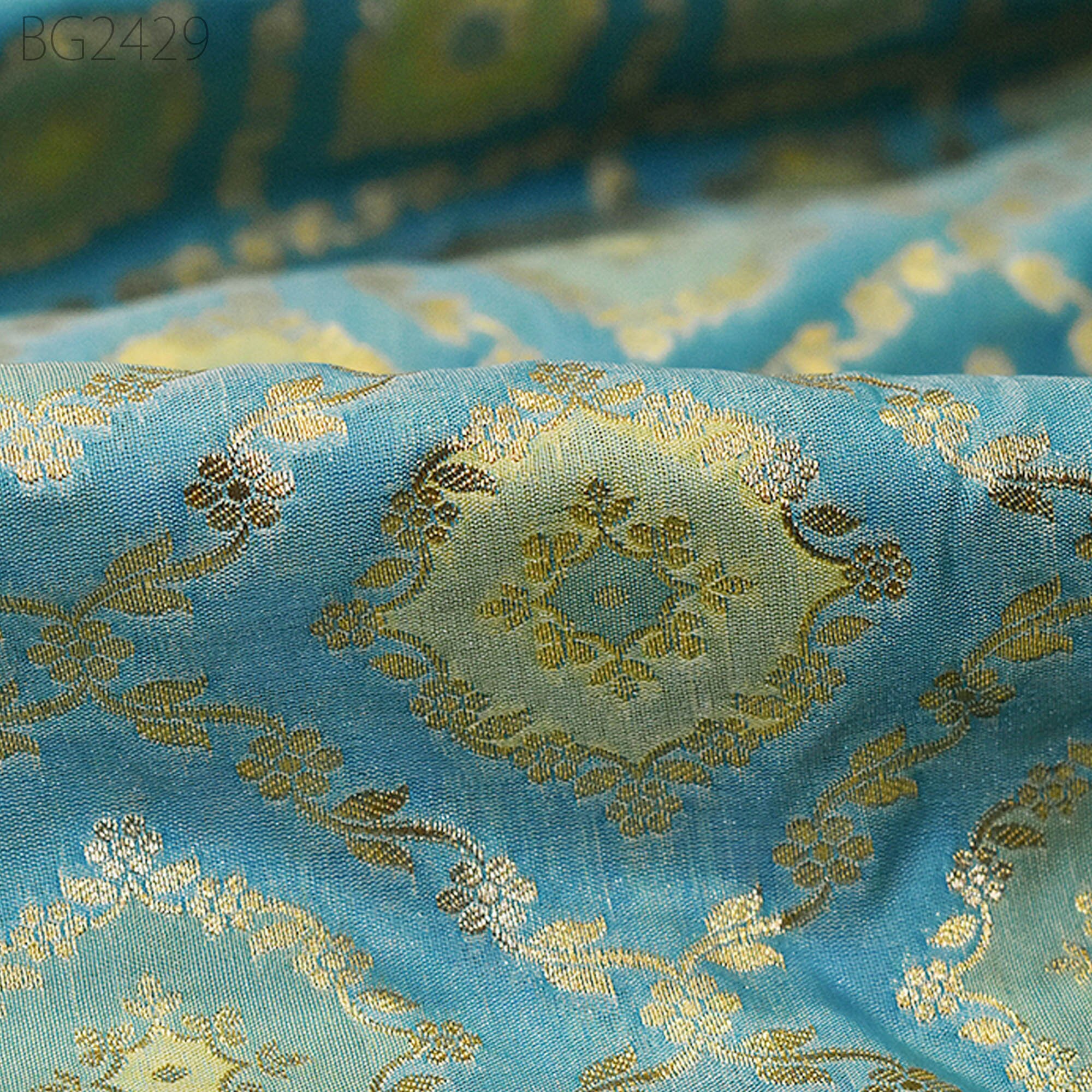 Turquoise Brocade Fabric by the Yard Wedding Dress Jackets Indian ...
