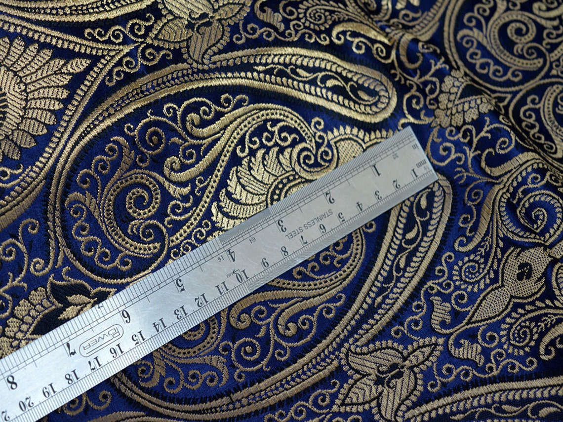 Navy Blue Brocade Fabric by the Yard Wedding Dress Banaras | Etsy