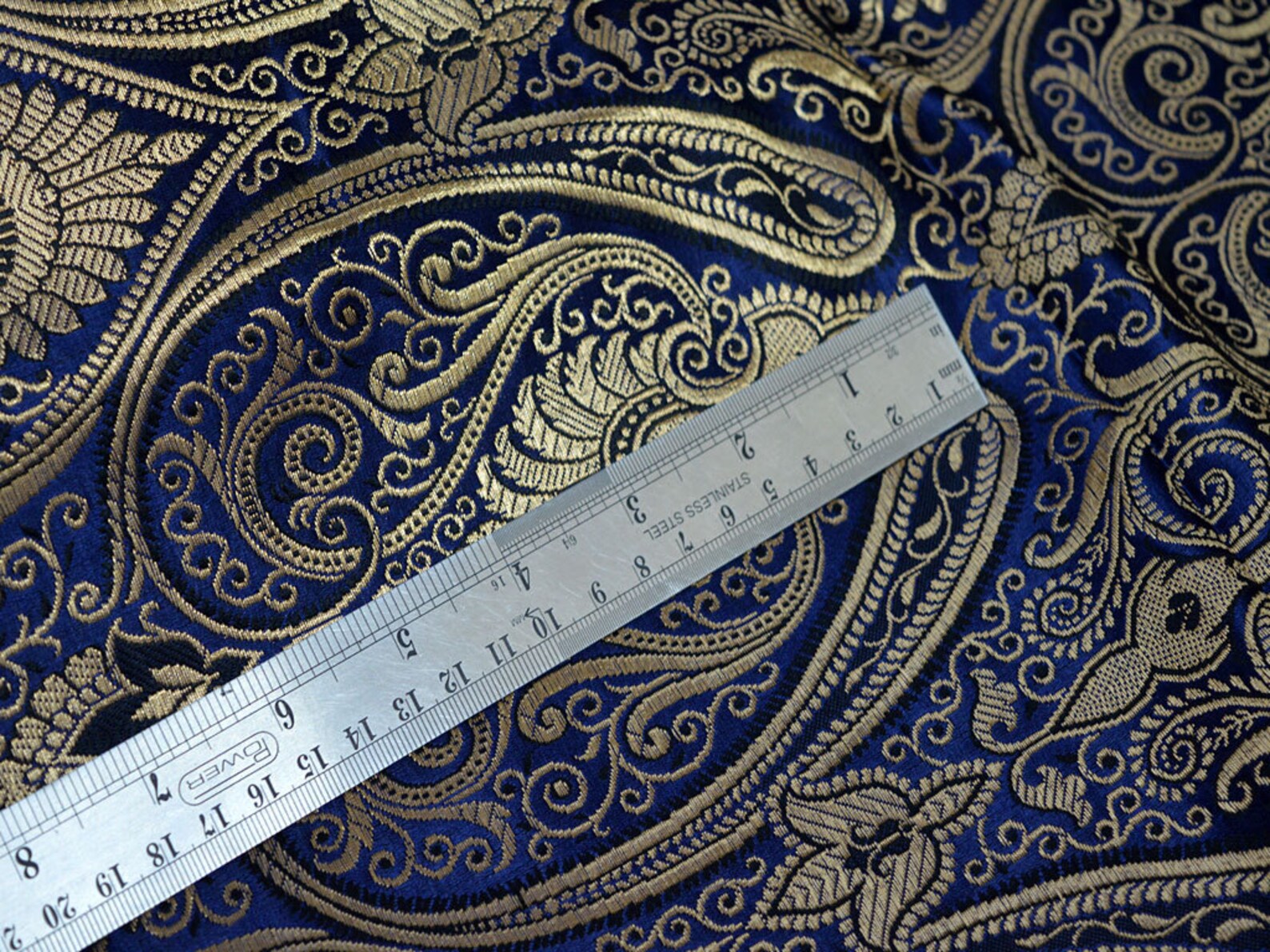 Navy Blue Brocade Fabric by the Yard Wedding Dress Banaras | Etsy