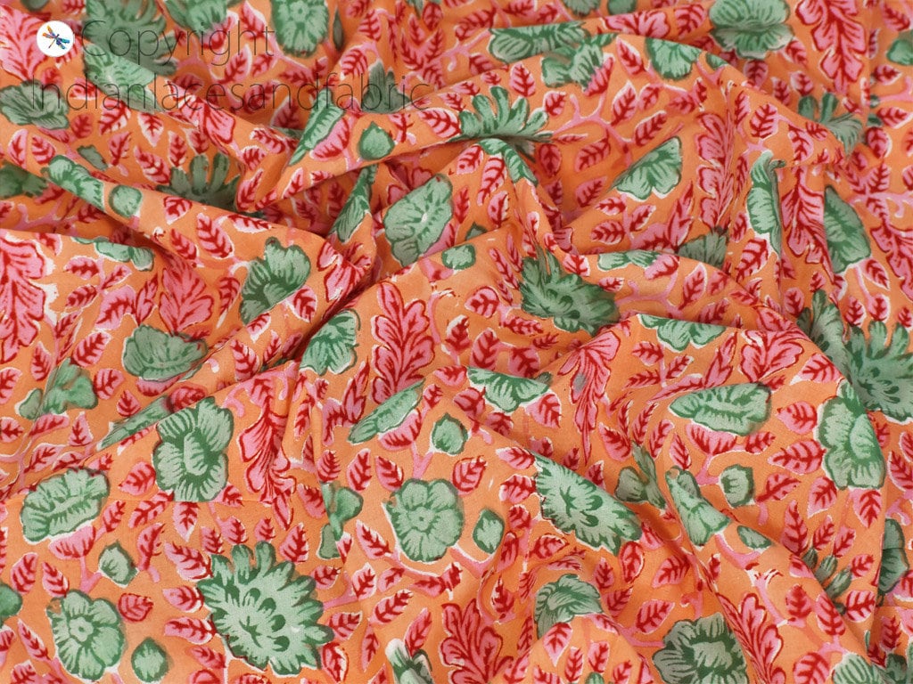 Peach Indian Block Stamp Print Soft Cotton by Yard Fabric - Etsy