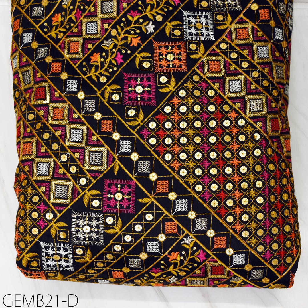 Black Embroidered Fabric by the Yard Indian Wedding Dress Sewing ...