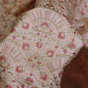 Pink Embroidered Fabric Sewing Crafting by the Yard Indian Embroidery ...
