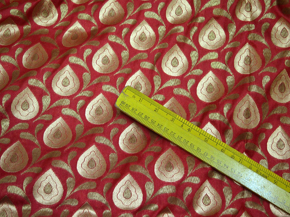 Red Brocade Fabric by the Yard Wedding Dress Banarasi Brocade | Etsy