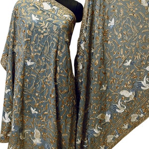 Grey Indian Parsi Gara Dupatta Embroidered Dupatta Wedding Georgette ...