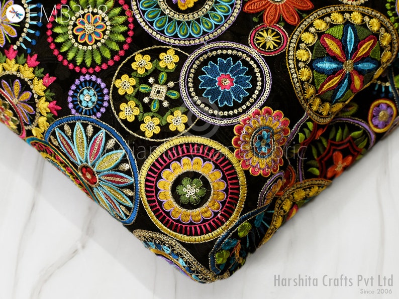 Multicolor Indian Embroidered Fabric by the Yard Georgette - Etsy