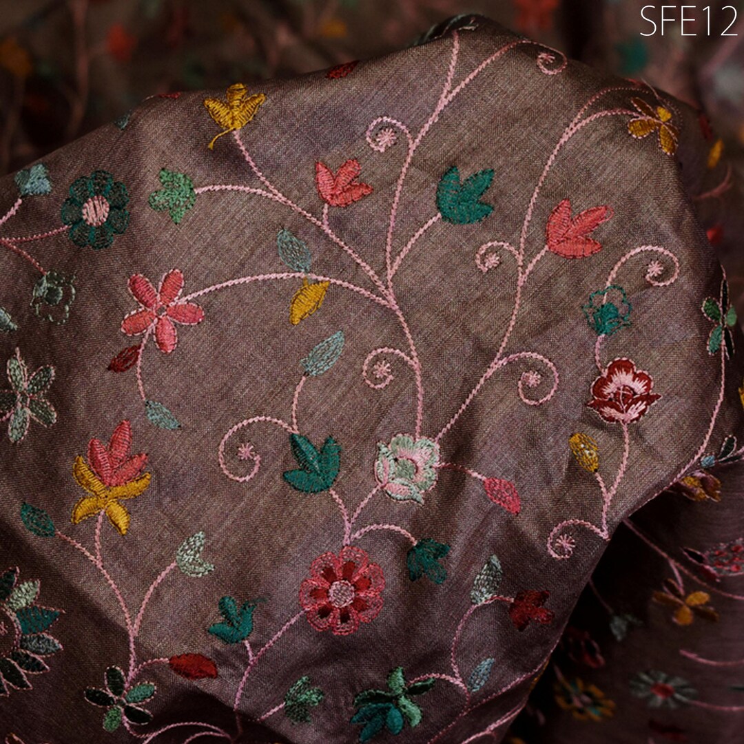 Pure Tussar Silk Embroidered Fabric by the Yard Indian Embroidery Raw ...