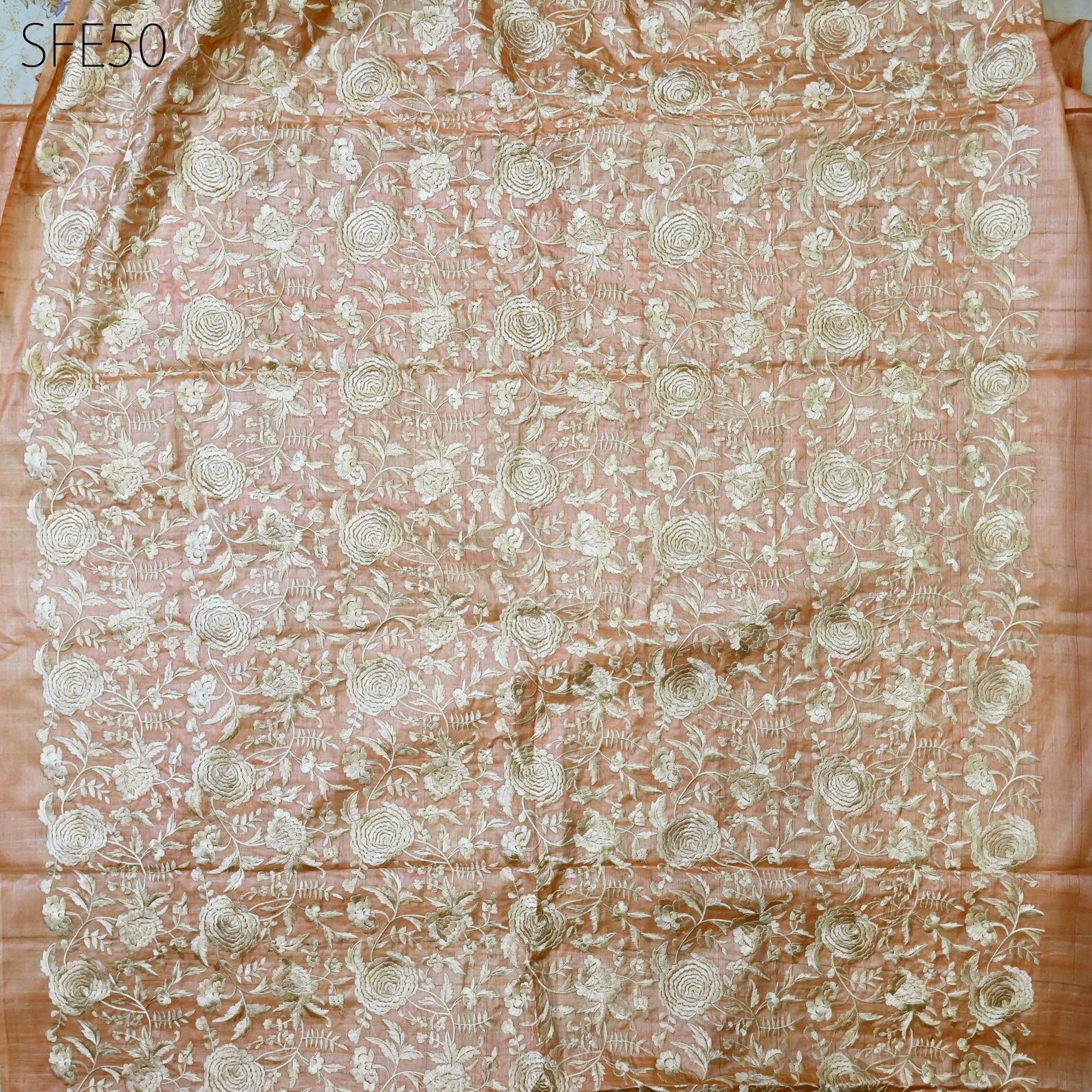 Pure Tussar Silk Embroidered Fabric by the Yard Indian Embroidery Raw ...