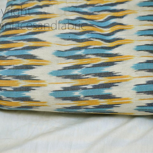 Blue Ikat Cotton Fabric by the Yard Indian Handloom Upholstery - Etsy
