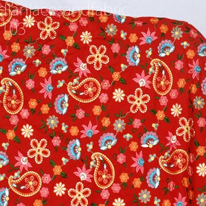 Red Embroidered Cotton Fabric by the Yard Indian Embroidery Sewing DIY ...