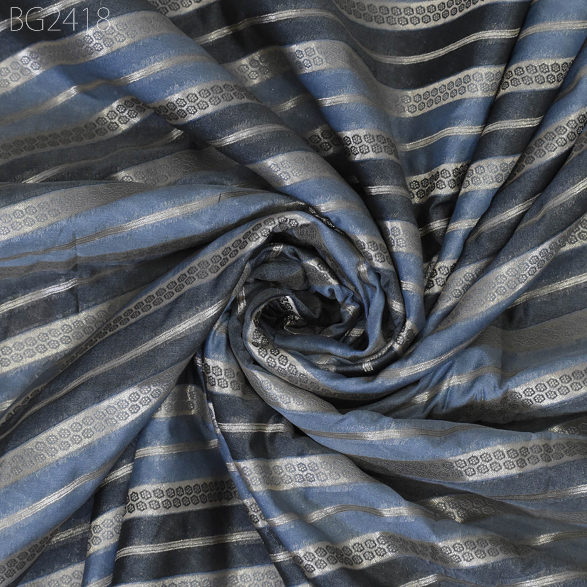 Grey Indian Brocade by the Yard Diagonal Stripes Banarasi Benarse ...