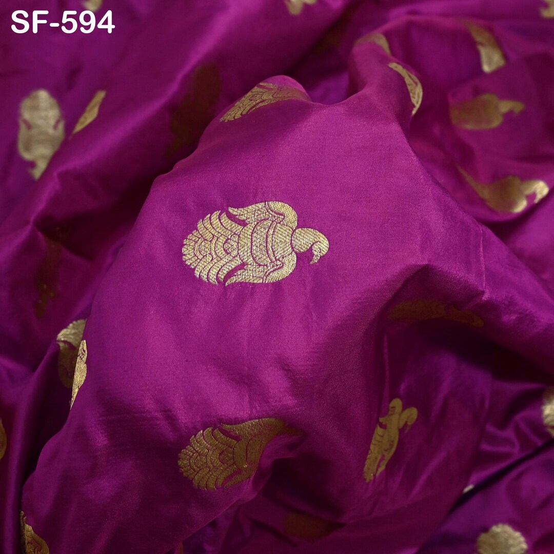 70gsm Pure Mysore Silk Fabric by the Yard Brocade Zari Indian Wedding ...
