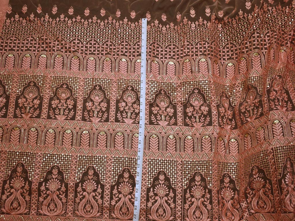 Peach Sequin Net Embroidery Fabric Indian Saree Embroidered - Etsy India