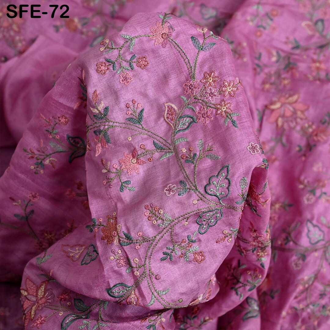Pure Tussar Silk Embroidery Fabric by the Yard Indian Embroidered Raw ...