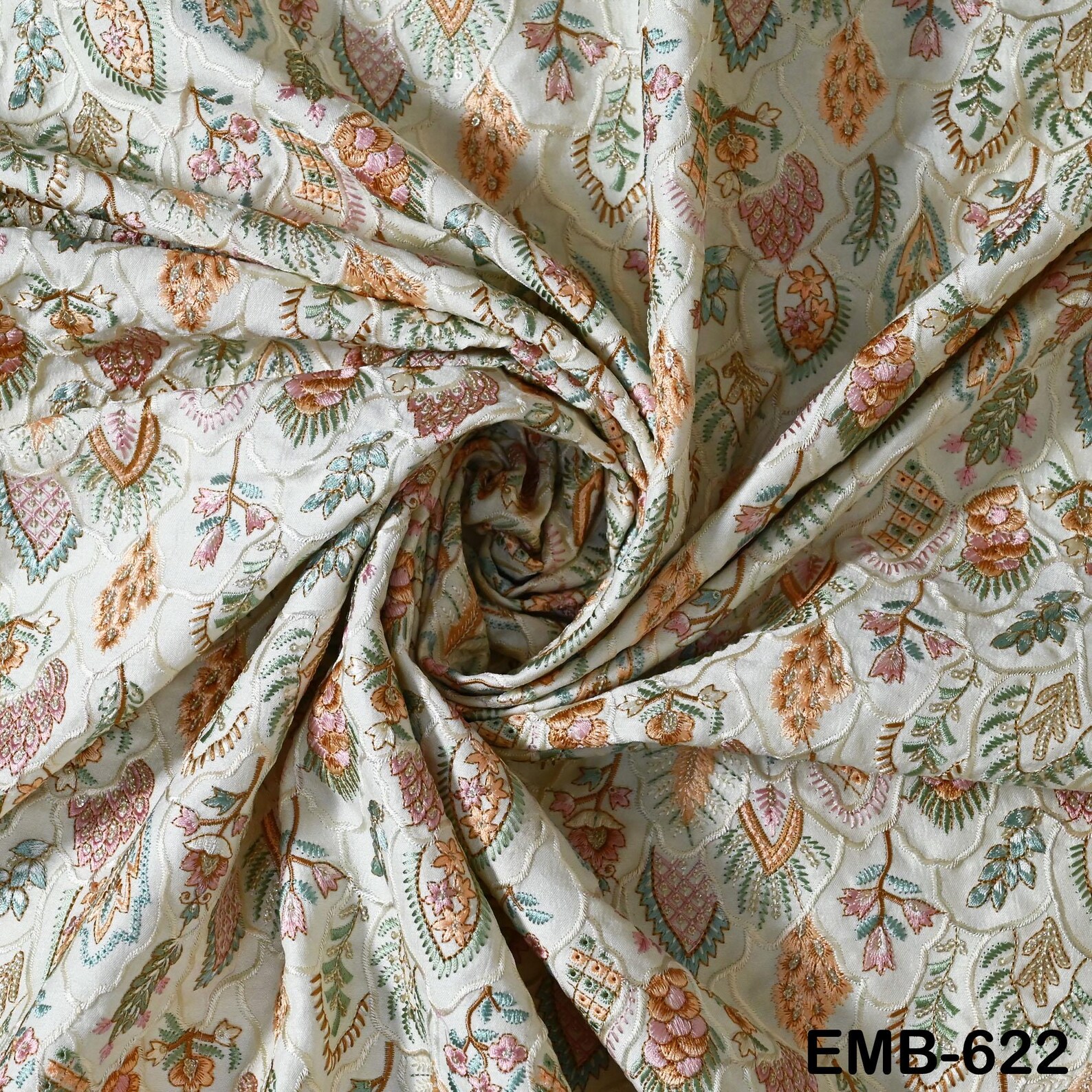 Ivory Embroidered Fabric by the Yard Sewing DIY Crafting Embroidery ...