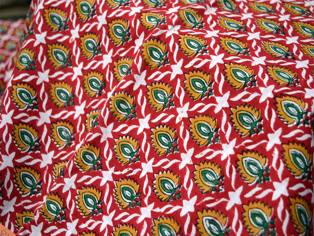 Red Indian Hand Block Print Soft Cotton Fabric Sold by Yard Costume ...