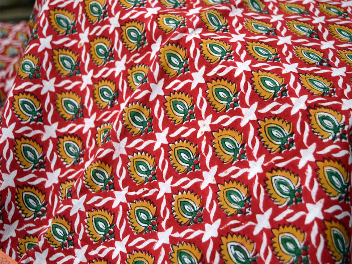 Red Indian Hand Block Print Soft Cotton Fabric Sold by Yard - Etsy