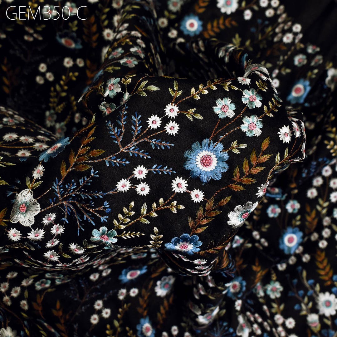Indian Black Embroidered Fabric by the Yard Sewing DIY Crafting ...