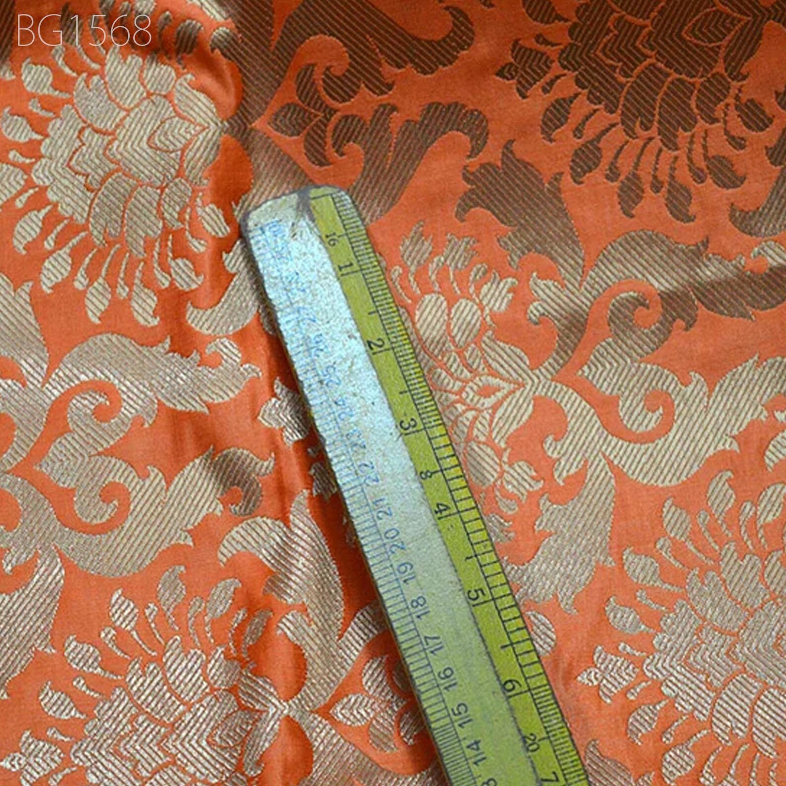 Peachy Orange Brocade Fabric Sold by Yard for Wedding Bridal Dress ...
