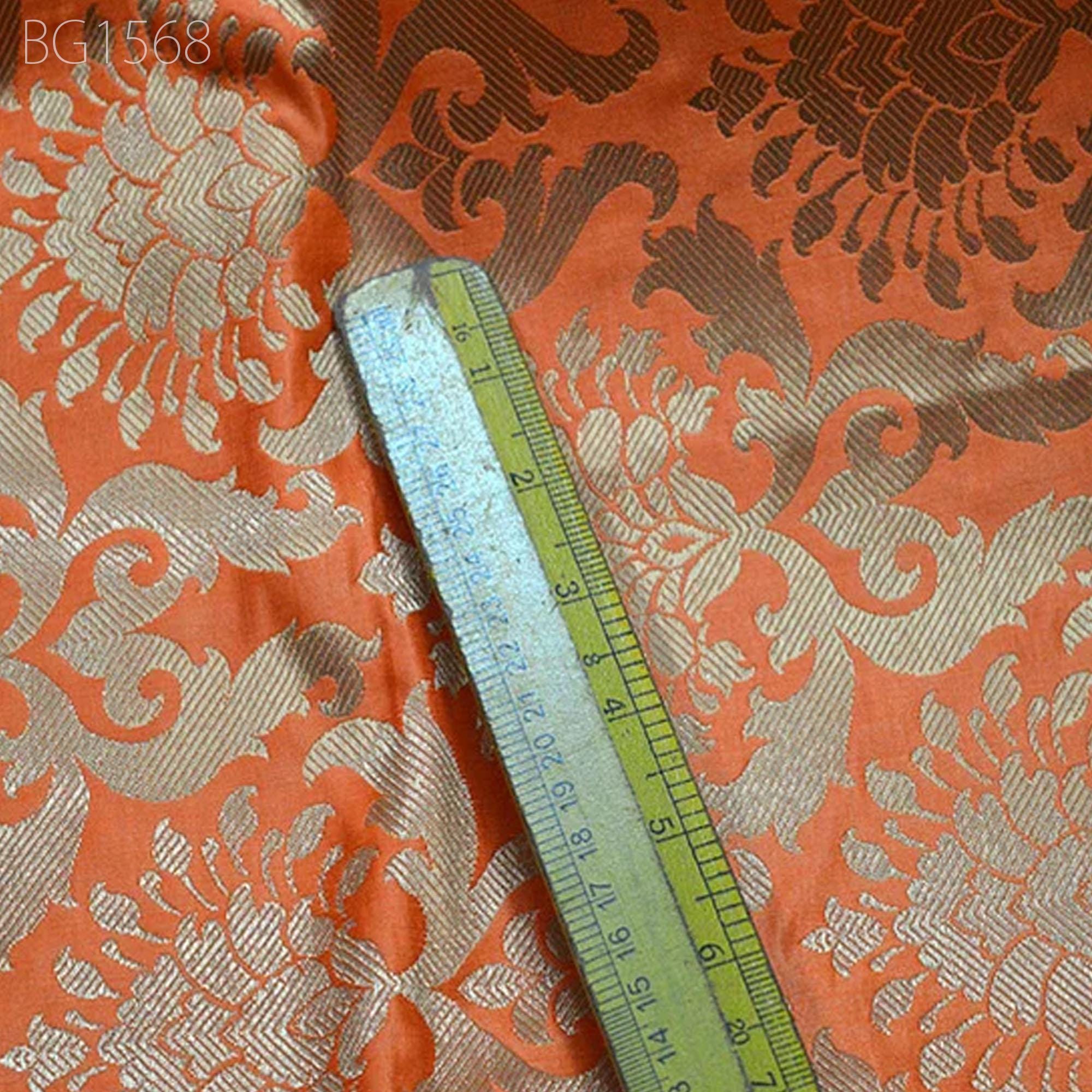 Peachy Orange Brocade Fabric Sold by Yard for Wedding Bridal Dress ...