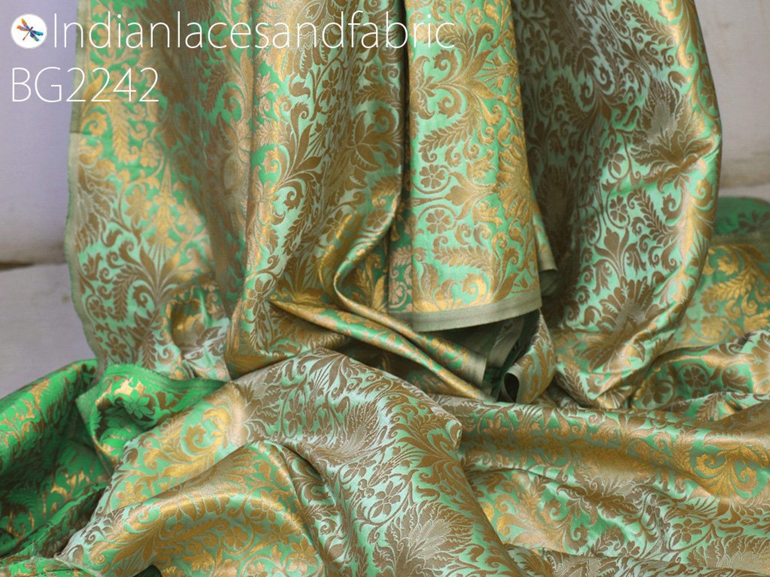 Mint Green Indian Brocade Fabric Yardage Banarasi Blended Silk - Etsy