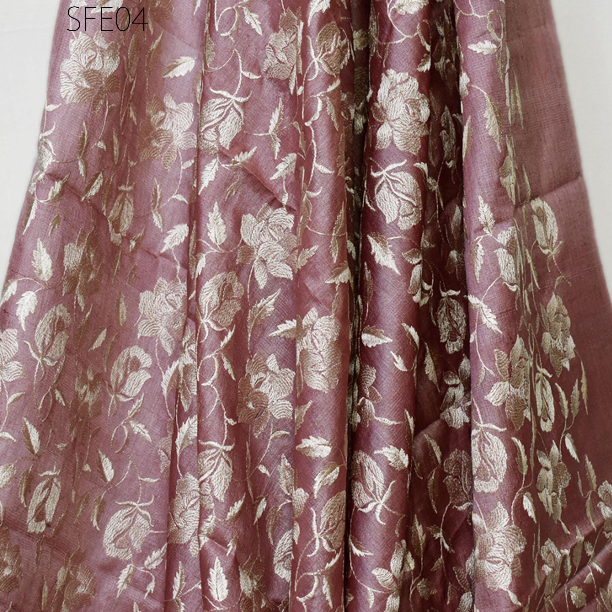 Pure Tussar Silk Embroidered Fabric by the Yard Indian Embroidery Raw ...