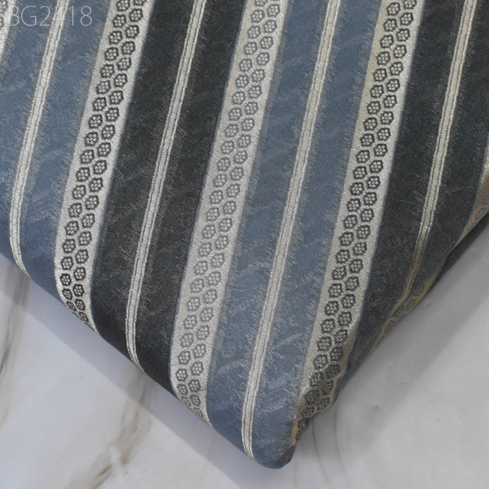 Grey Indian Brocade by the Yard Diagonal Stripes Banarasi Benarse ...