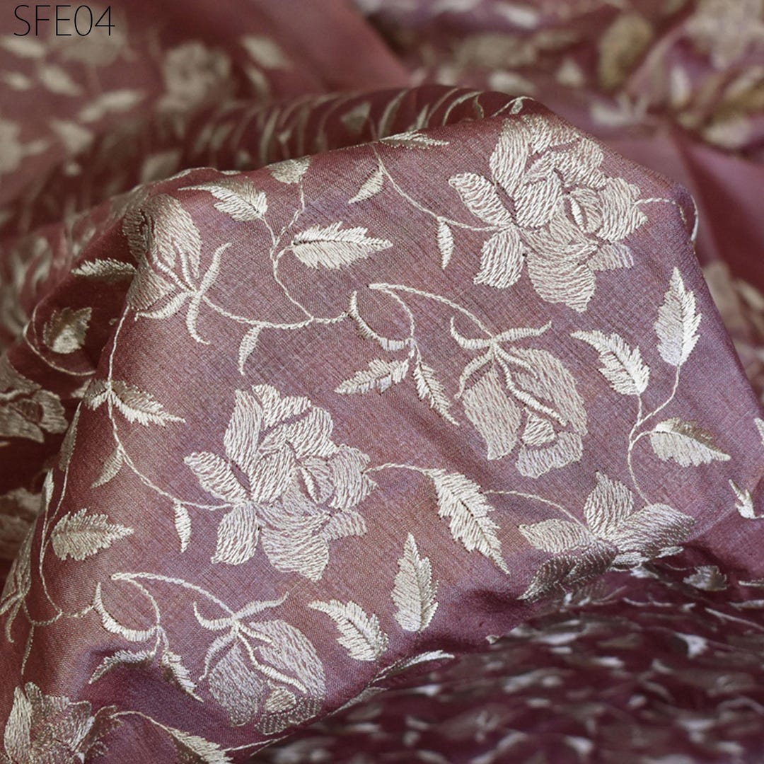 Pure Tussar Silk Embroidered Fabric by the Yard Indian Embroidery Raw ...