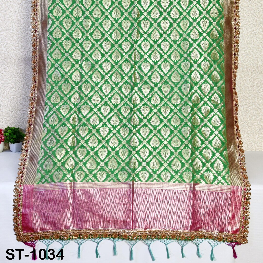 Green Dupatta Banarasi Sequin Long Brocade Dupatta Chunni Bridal Veil ...