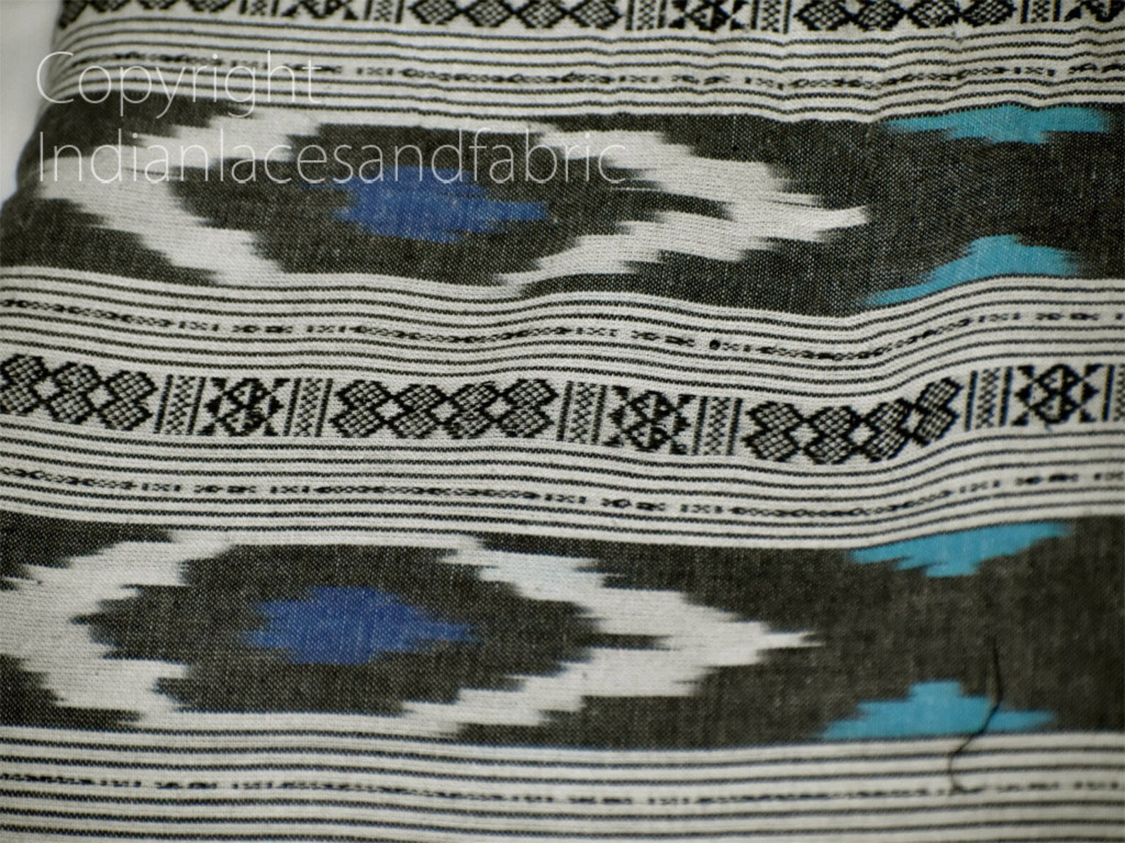Blue Ikat Cotton Fabric by the Yard Indian Handloom Upholstery - Etsy