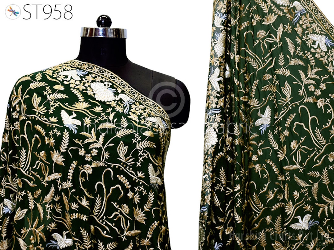 Green Indian Parsi Gara Dupatta Embroidered Dupatta Wedding Georgette ...