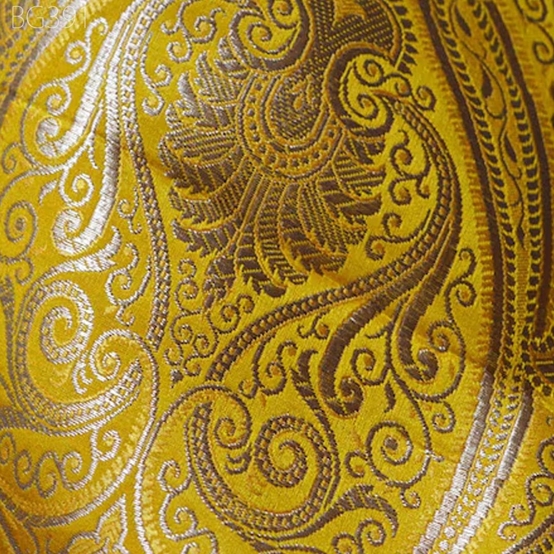 Yellow Brocade Fabric by the Yard Wedding Dress Banarasi Fabric for ...